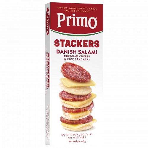 Primo Danish Salami Cheddar Cheese & Rice Crackers Stackers 50g ...