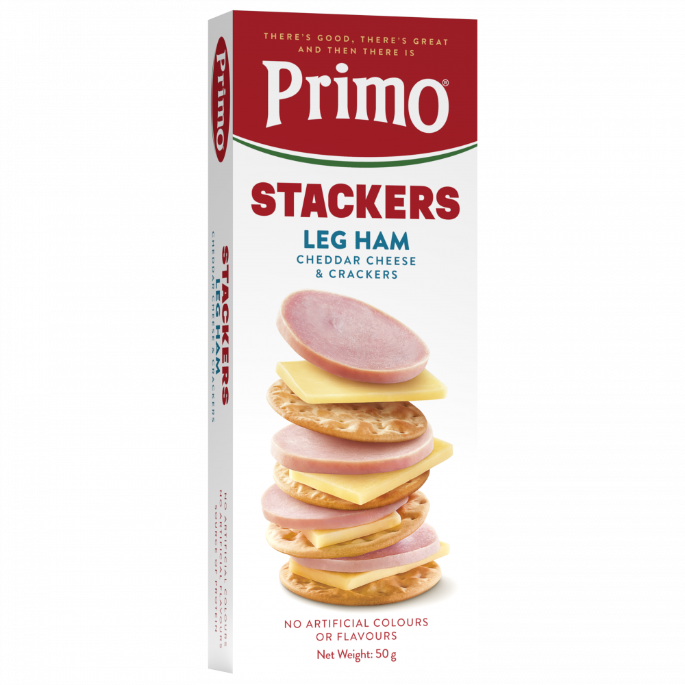 Primo Leg Ham Cheddar Cheese & Crackers Stackers 50g - Kaiser Foods