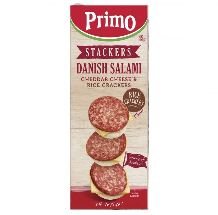 Primo Danish Salami Cheddar Cheese & Rice Crackers Stackers 50g ...